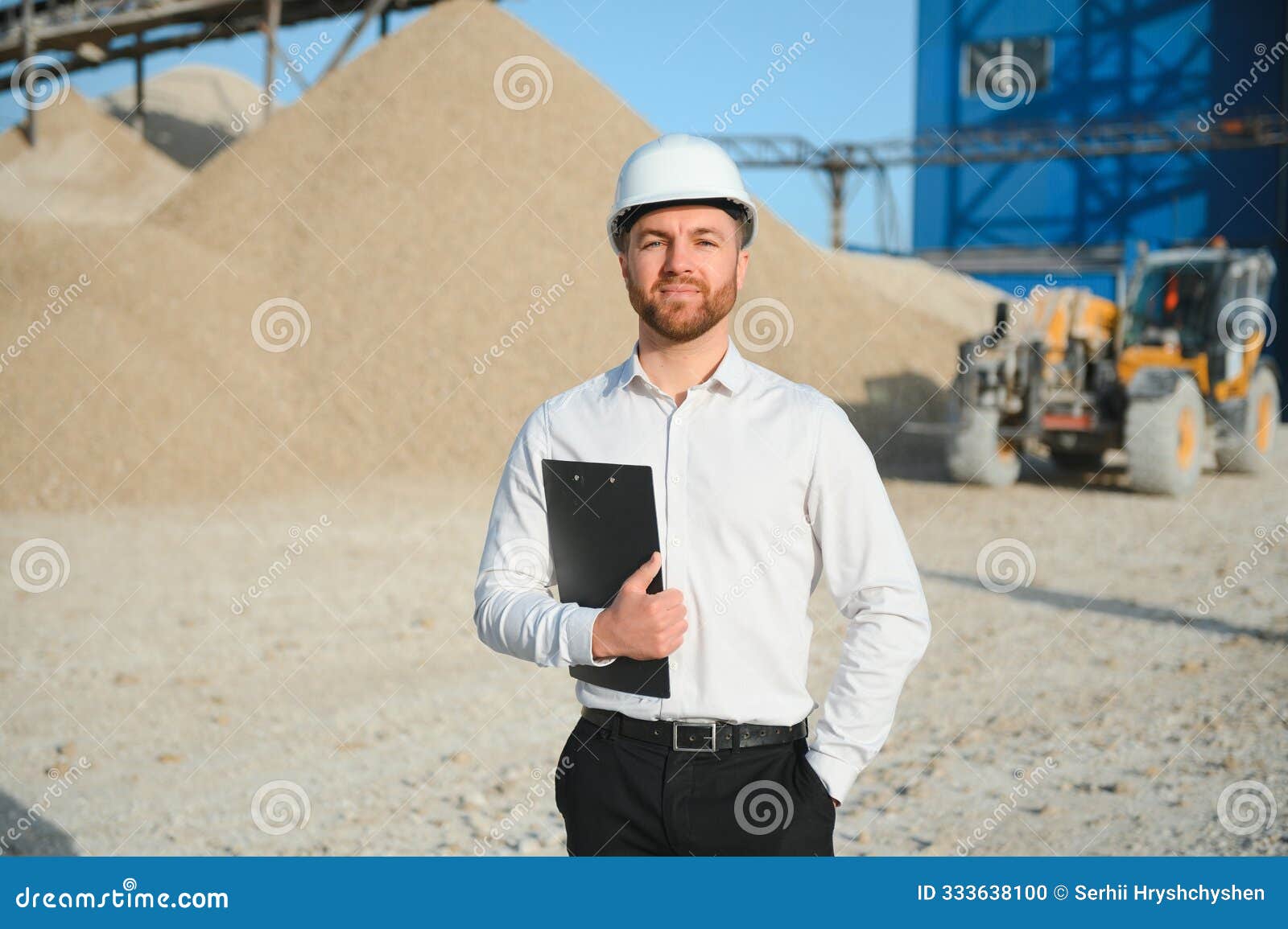 An Engineer at a Crushed Stone or Gravel Plant. Stone Mining Stock ...