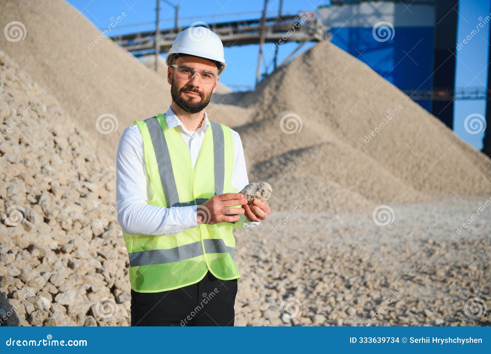 An Engineer at a Crushed Stone or Gravel Plant. Stone Mining Stock ...