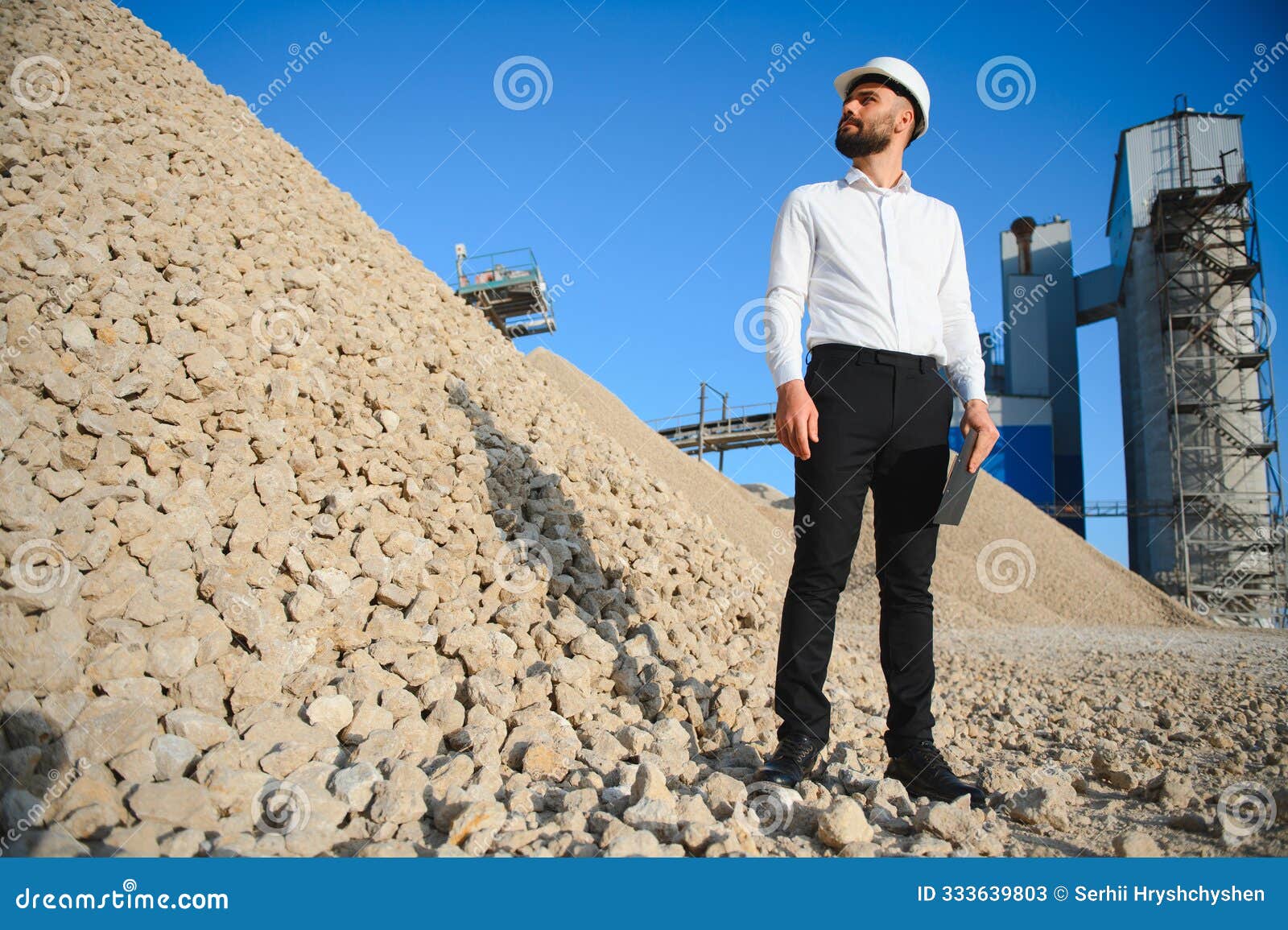 An Engineer at a Crushed Stone or Gravel Plant. Stone Mining Stock ...