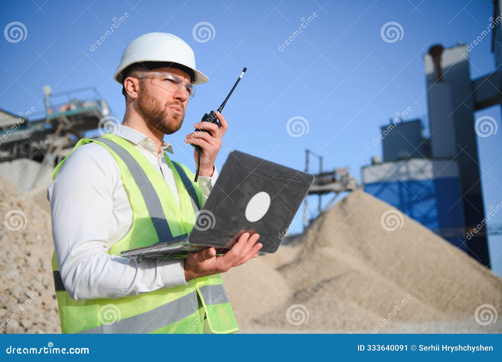 An Engineer at a Crushed Stone or Gravel Plant. Stone Mining Stock ...