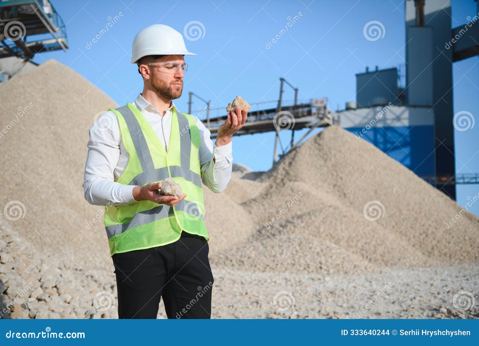 An Engineer at a Crushed Stone or Gravel Plant. Stone Mining Stock ...