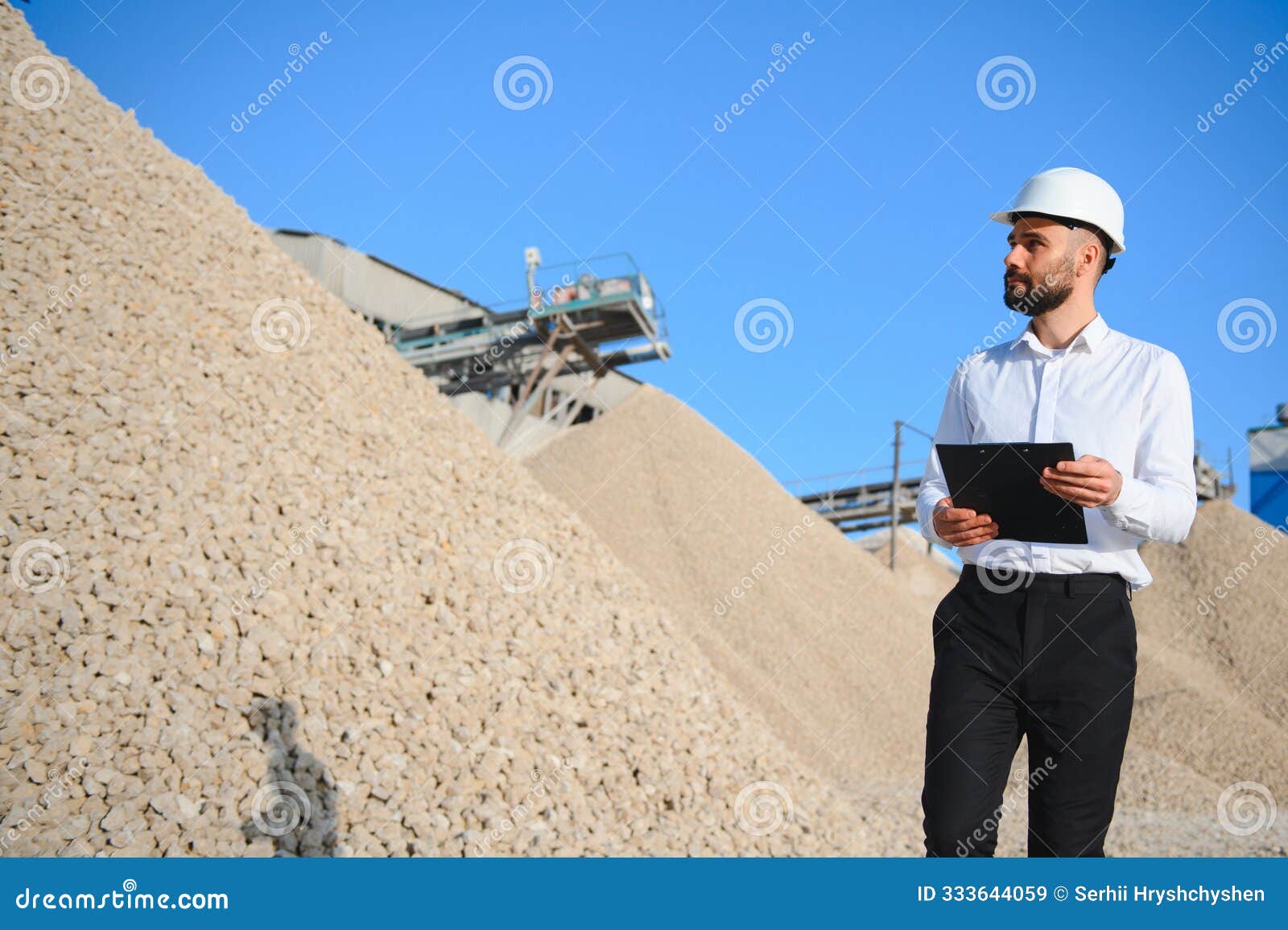An Engineer at a Crushed Stone or Gravel Plant. Stone Mining Stock ...