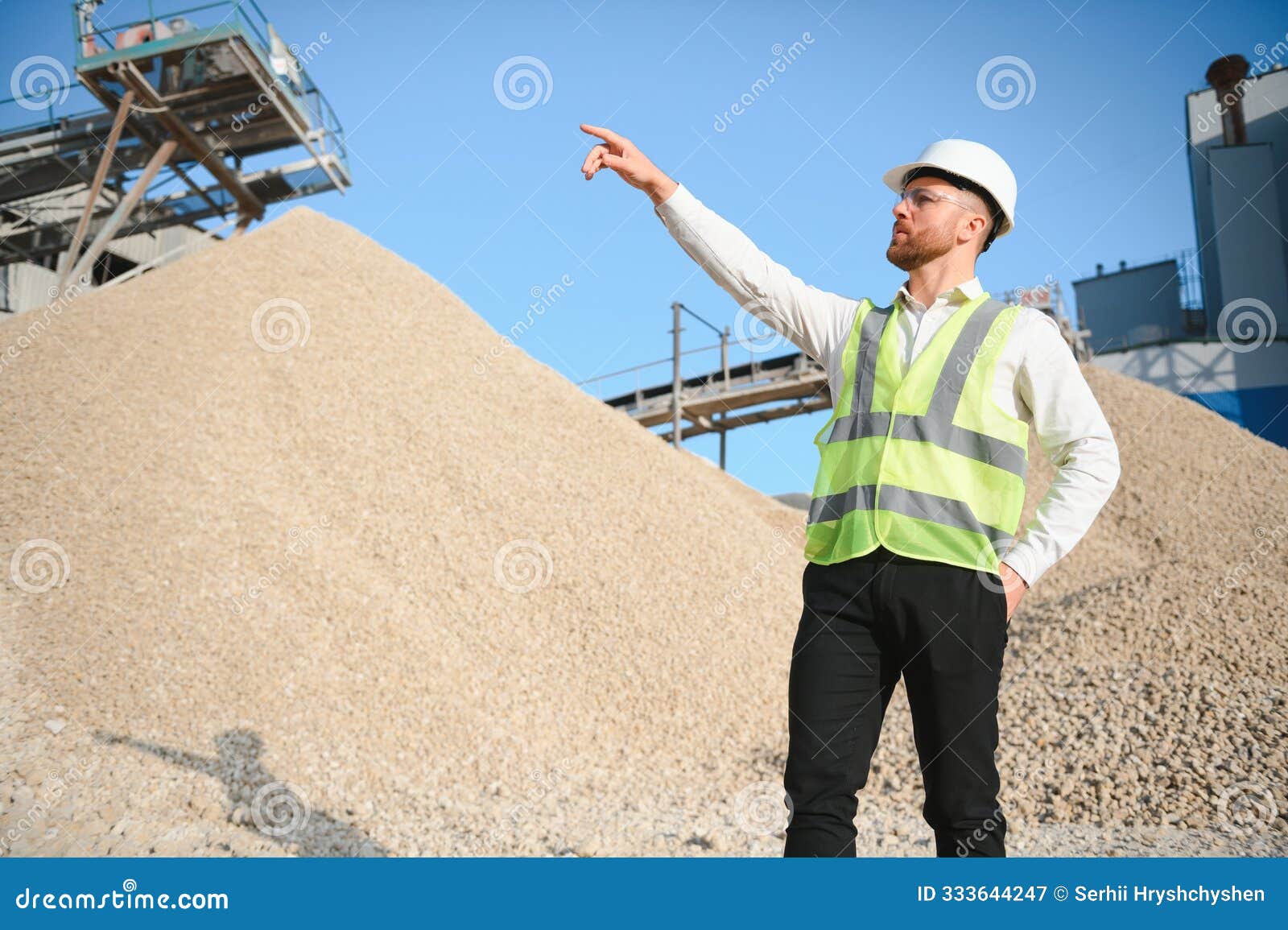 An Engineer at a Crushed Stone or Gravel Plant. Stone Mining Stock ...