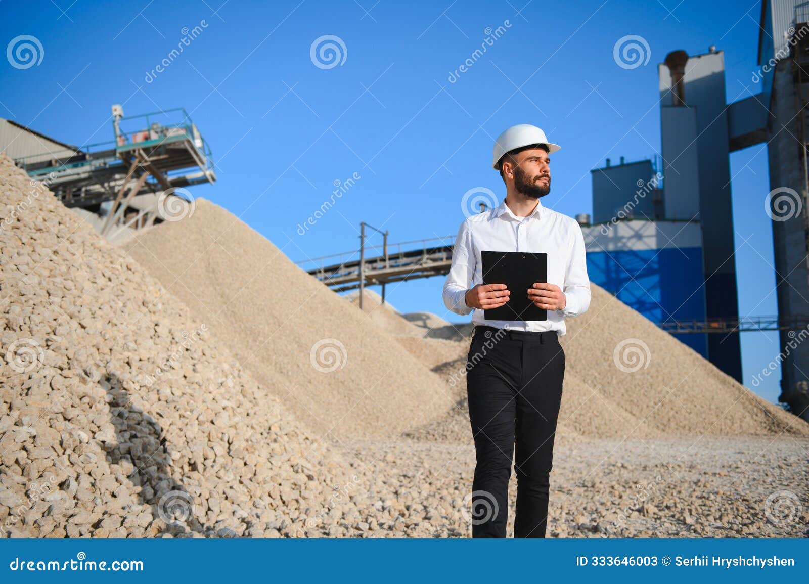 Engineer at the Crushed Stone Production Plant. Gravel Stock Image - Image of quarry, nature ...