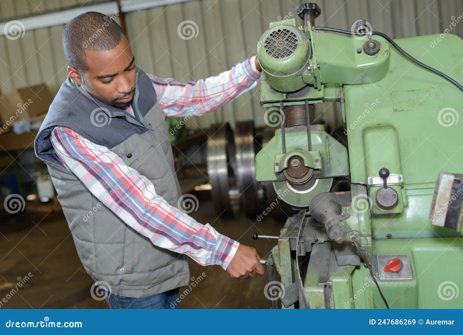 Engineer Cutting Metal Wire with Circular Saw Machine Stock Image ...