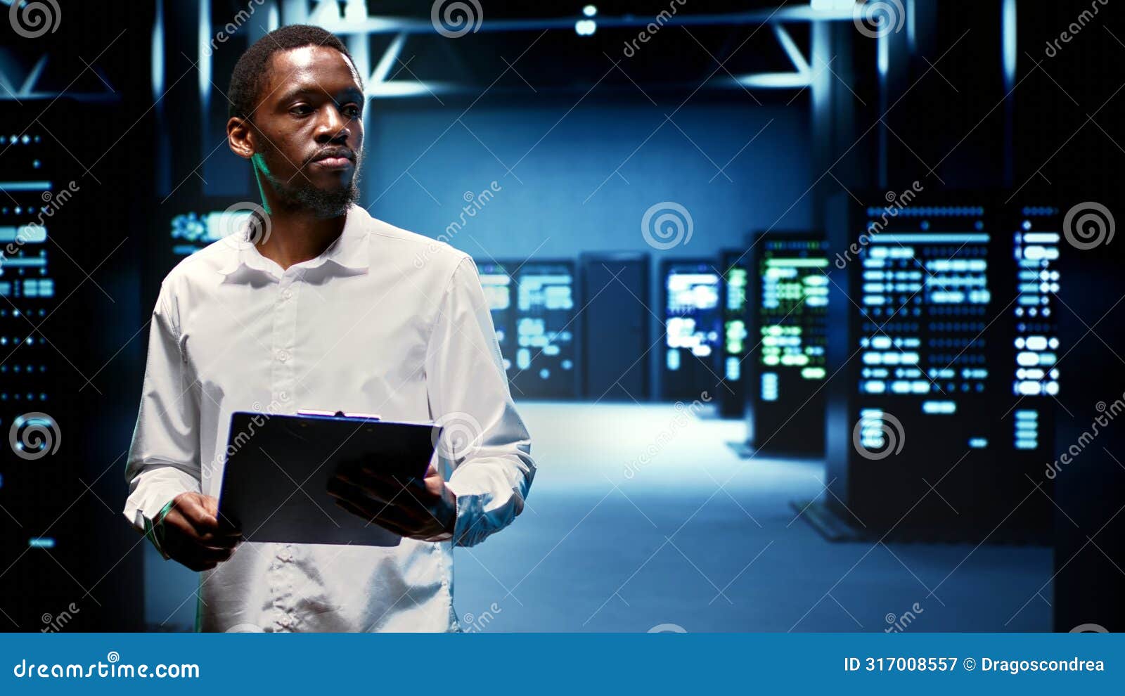 Engineer in Data Center Housing Servers Stock Image - Image of ...