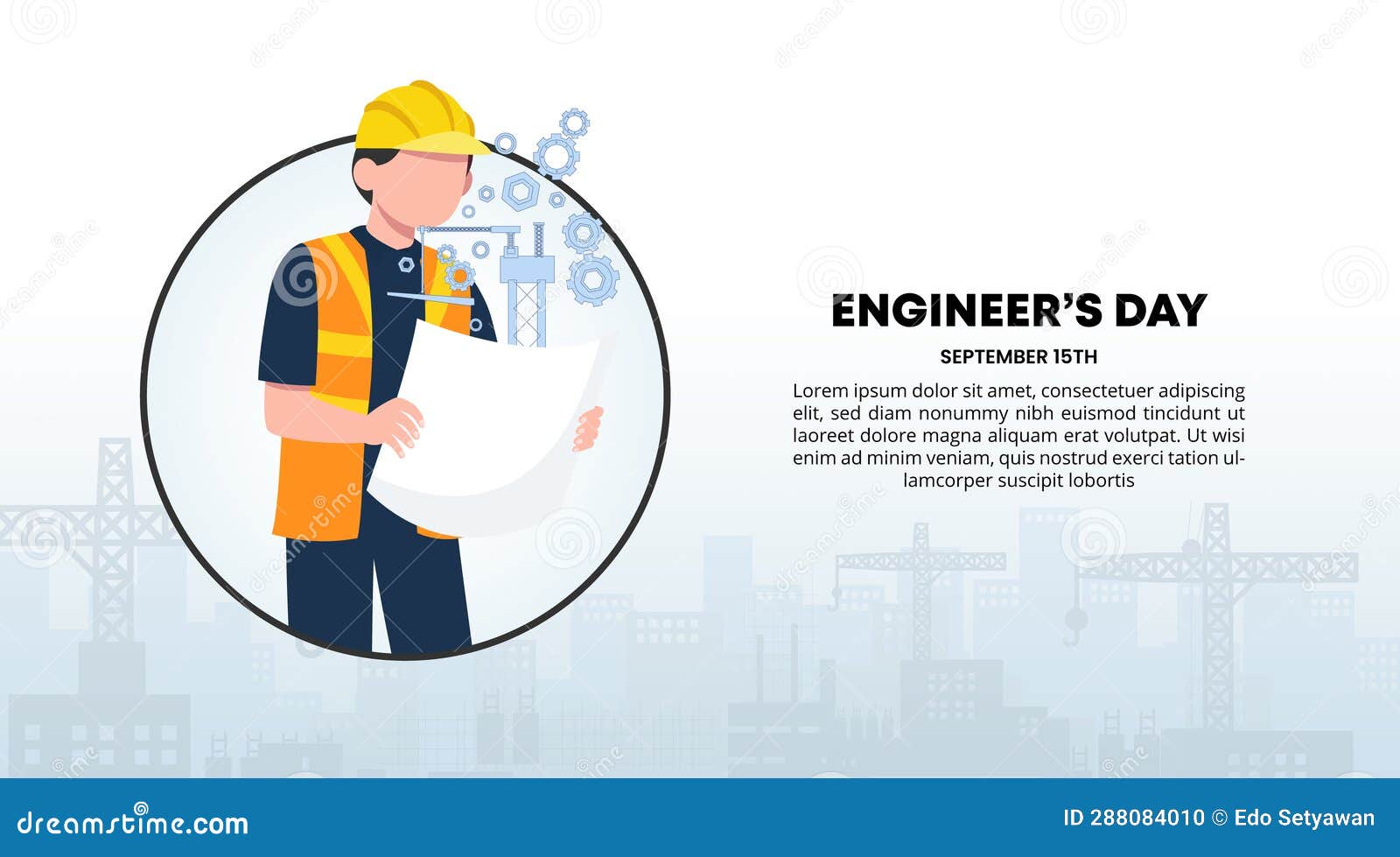 Engineer Day Background with an Engineer and Construction Stock Vector ...