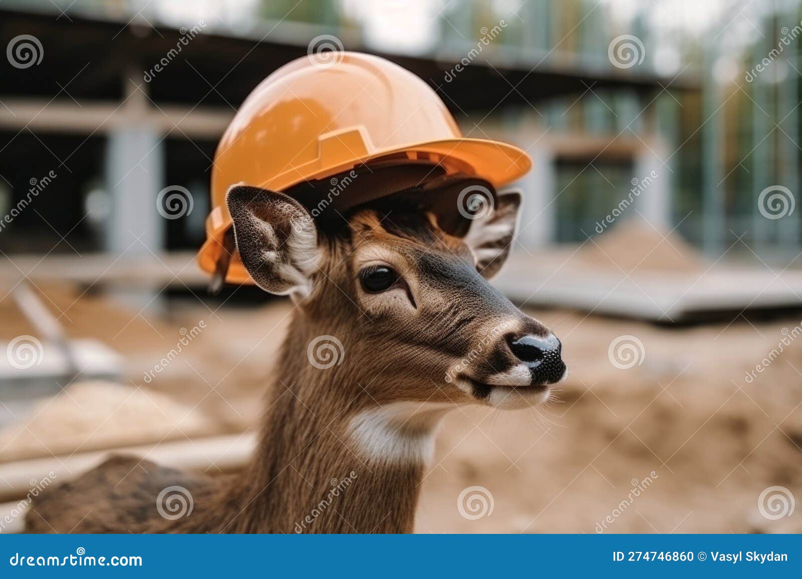 Engineer Deer in a Work Helmet on a Construction Site. Construction of ...
