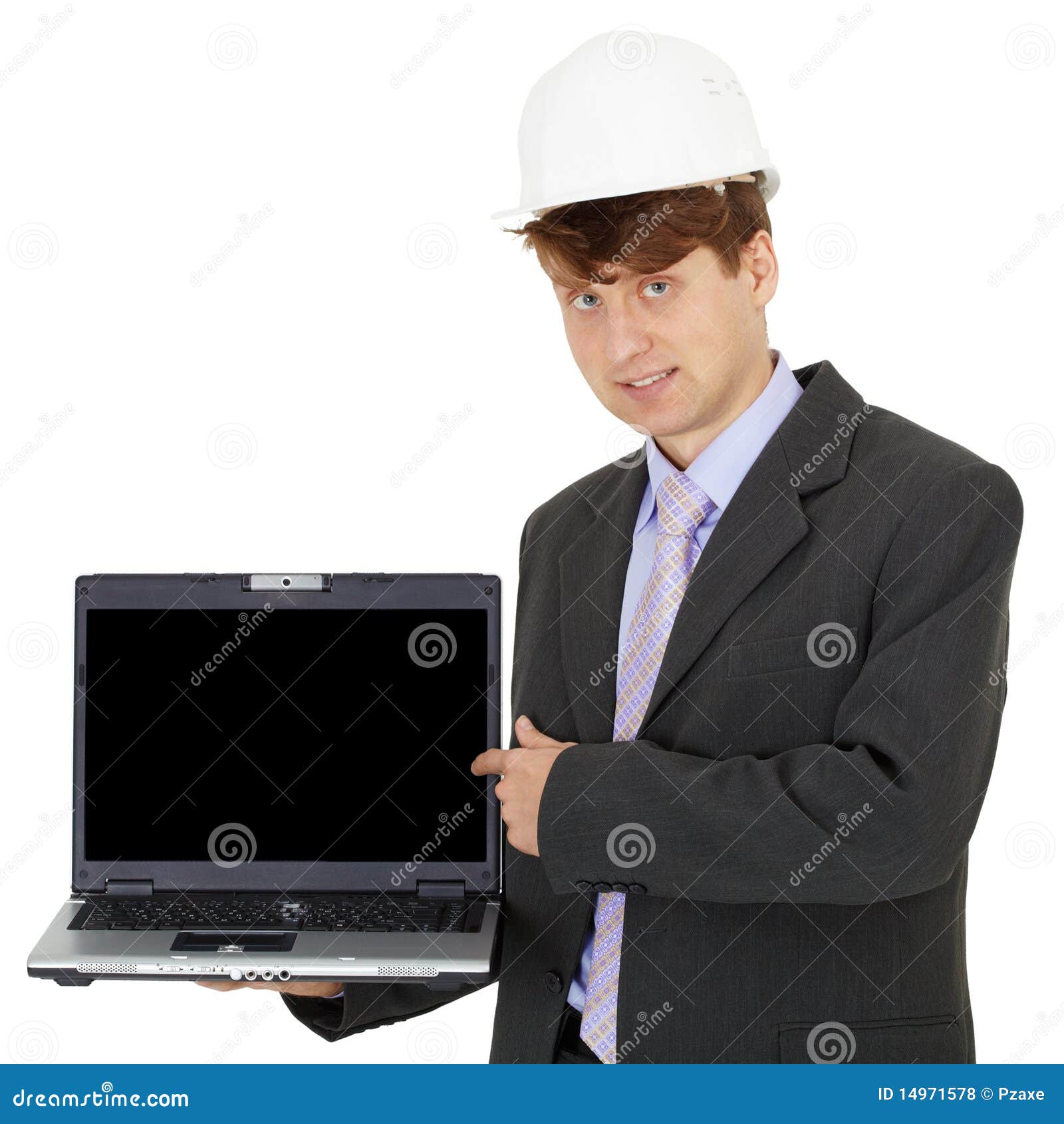 Engineer Demonstrates Laptop Screen Stock Photo - Image of color ...