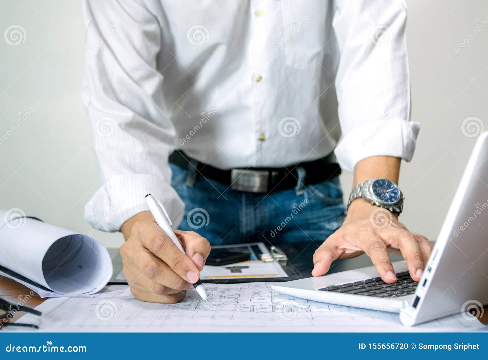 Engineer for the Design of the Plan Building Stock Photo - Image of ...