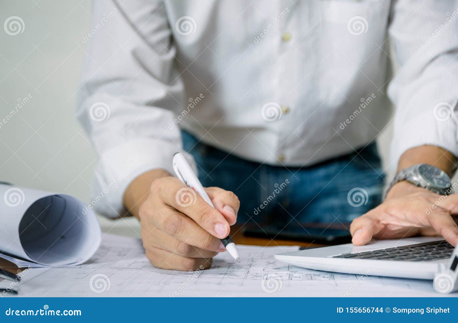 Engineer for the Design of the Plan Building Stock Photo - Image of ...