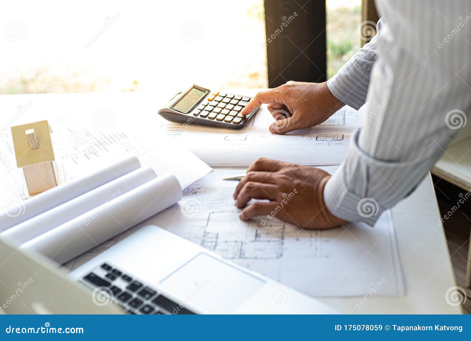 The Engineer Designed the House Structure in the Blueprint and Working ...