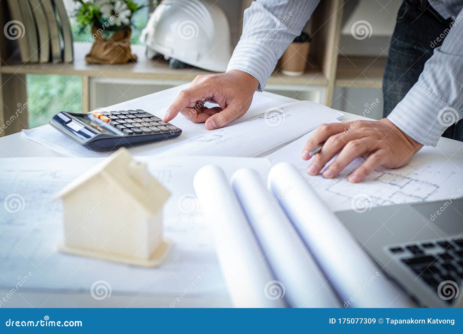 The Engineer Designed the House Structure in the Blueprint and Working ...