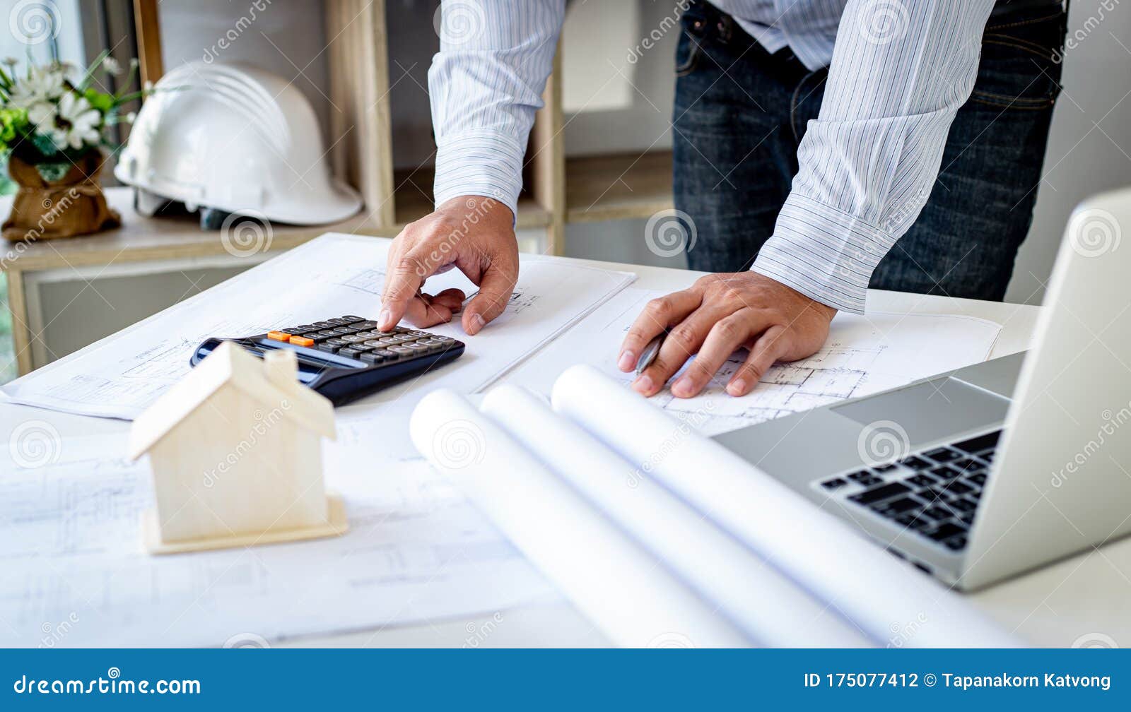 The Engineer Designed the House Structure in the Blueprint and Working ...