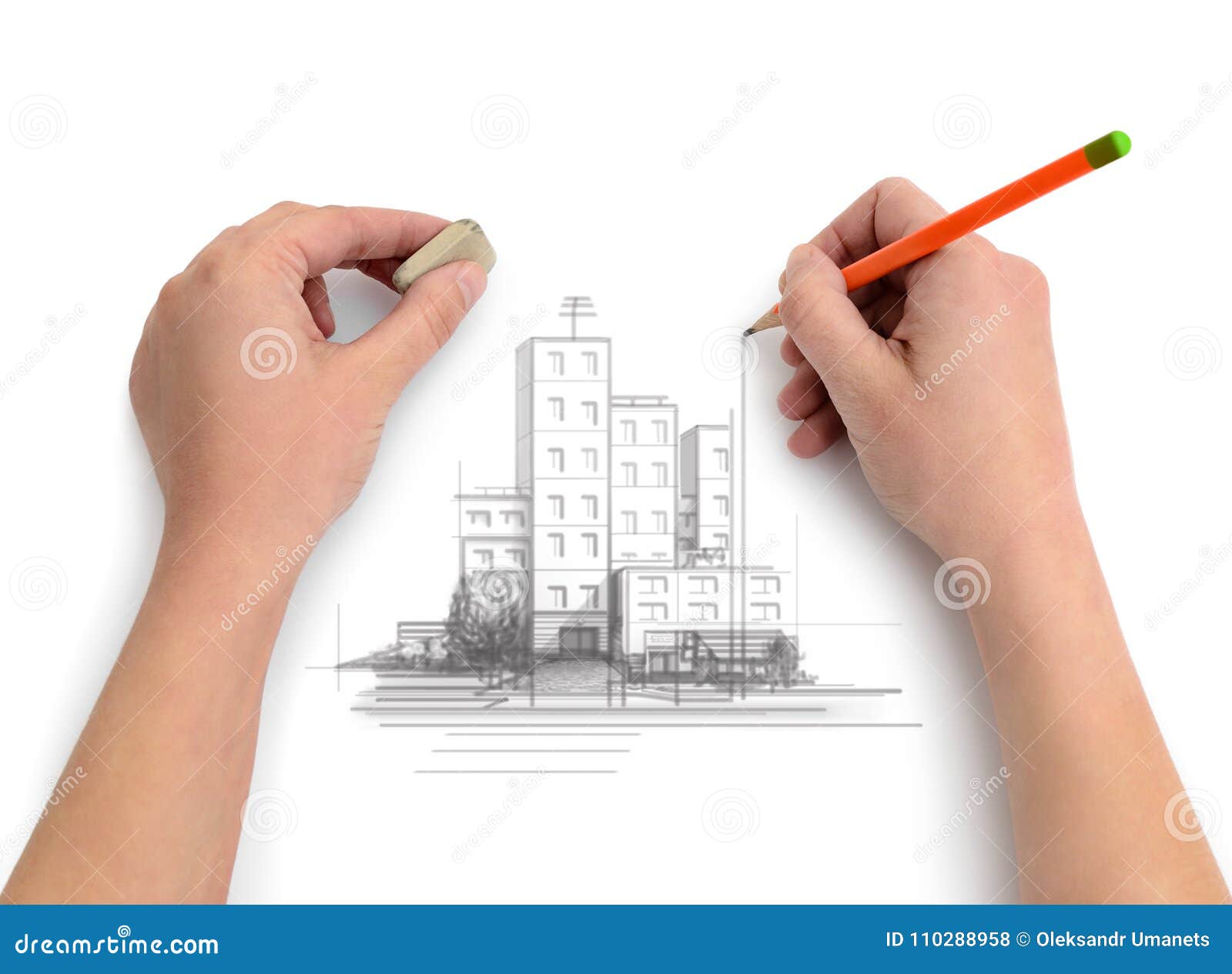 Engineer, Designer, Artist, Draws a Pencil Project of the City Stock ...