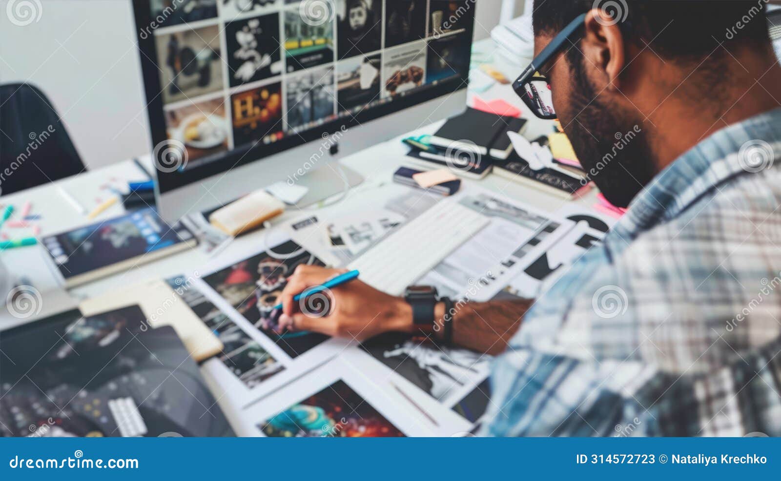 Engineer or Designer at Desk with Computer Stock Image - Image of ...