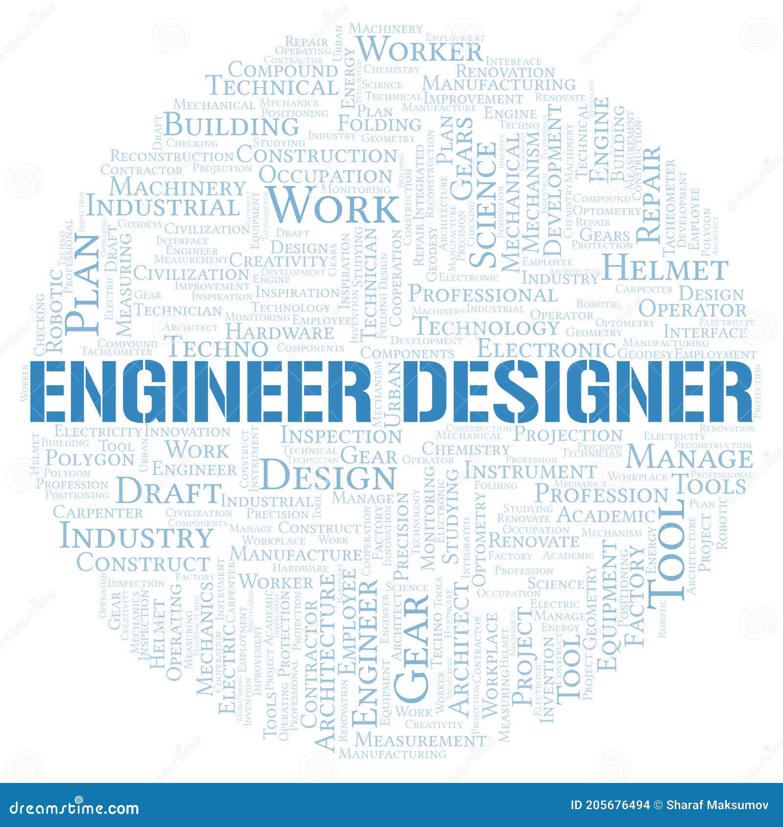 Engineer Designer Typography Word Cloud Create with the Text only Stock ...