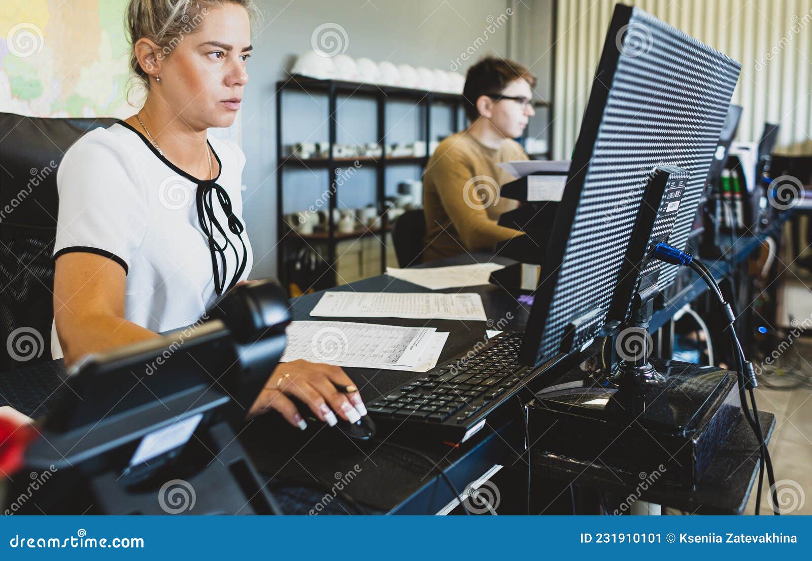 Engineer Designer Working on Desktop Computer in Factory Stock Image ...