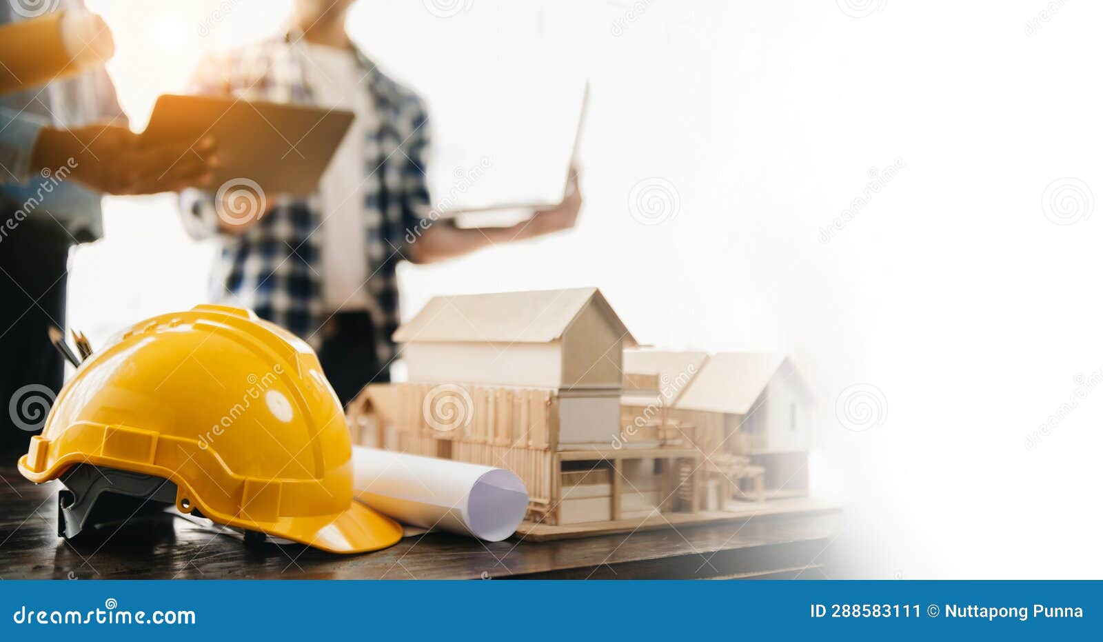 Engineer Desk with Object Paper and Tablet with Blurry Engineer ...