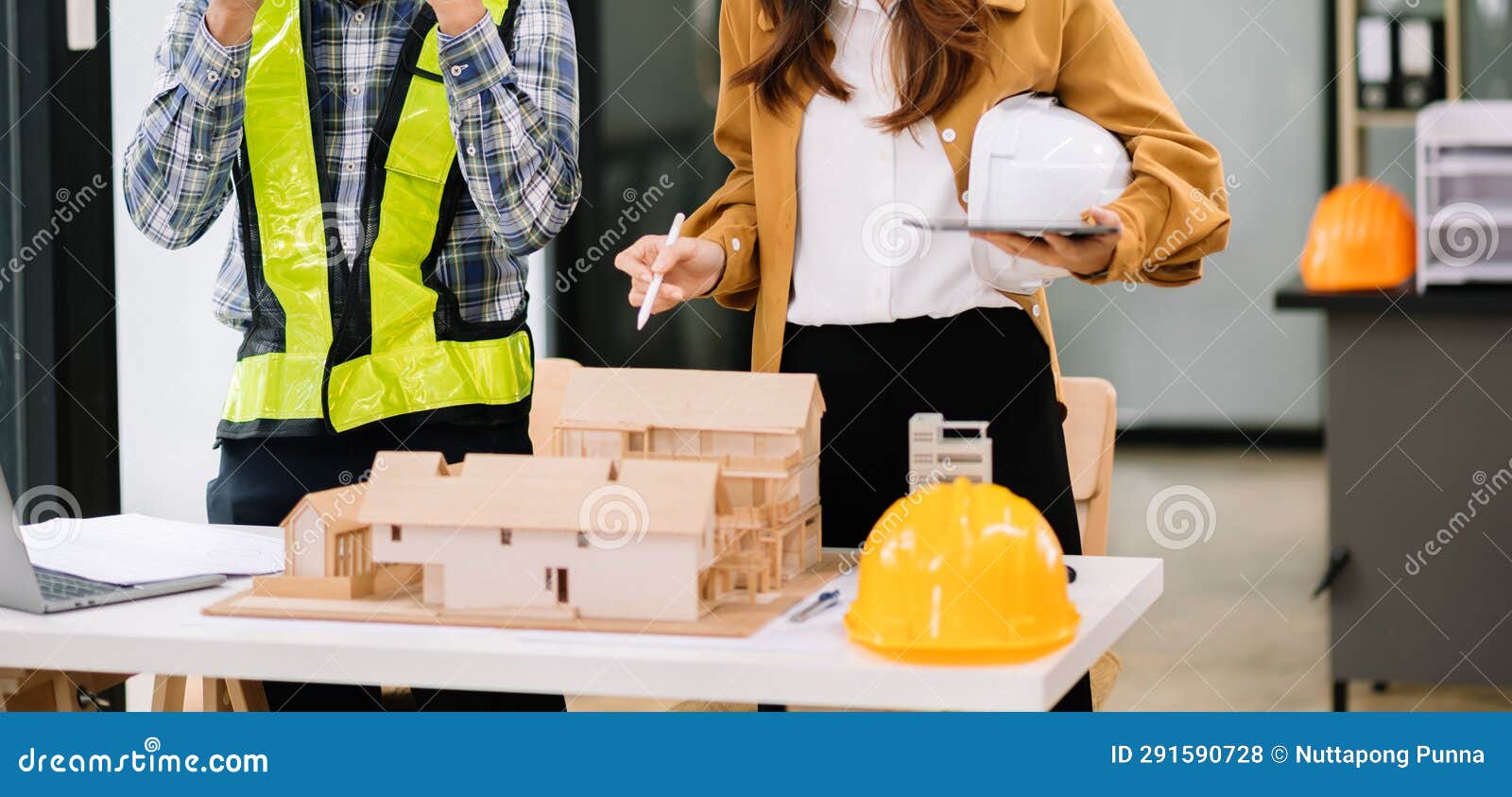 Engineer Desk with Object Paper and Tablet with Blurry Engineer ...