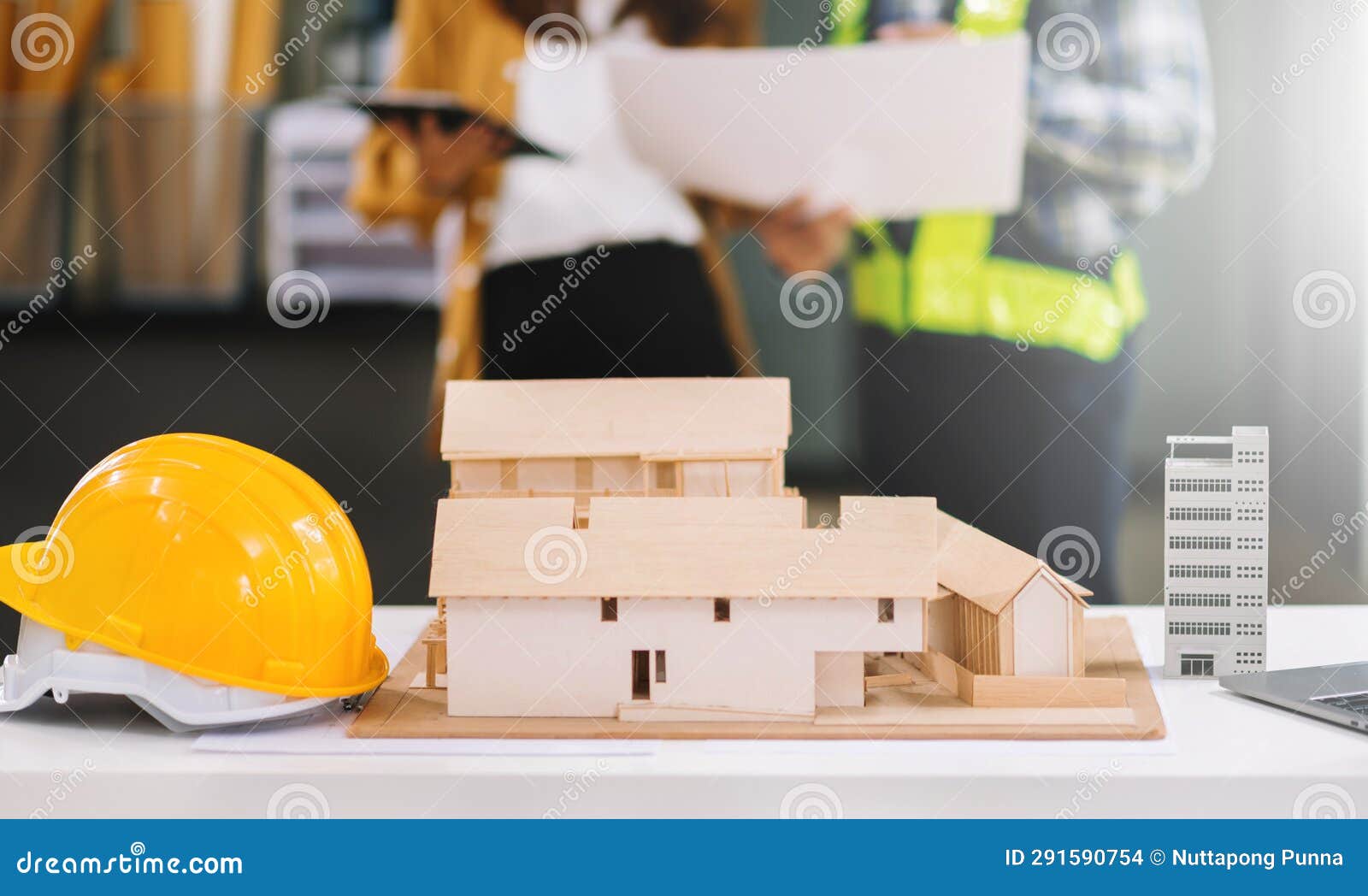 Engineer Desk with Object Paper and Tablet with Blurry Engineer ...