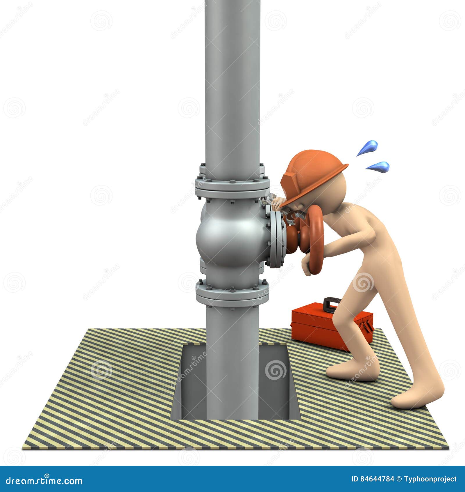 Engineer Desperately Repairing Piping. Royalty-Free Cartoon ...