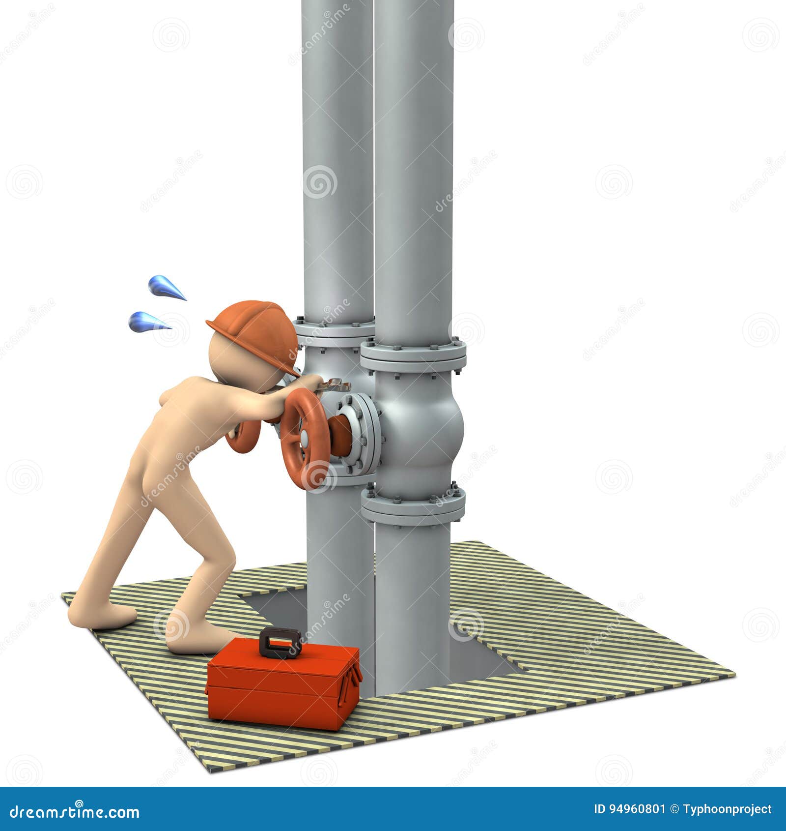 Engineer Desperately Repairing Piping. Royalty-Free Cartoon ...