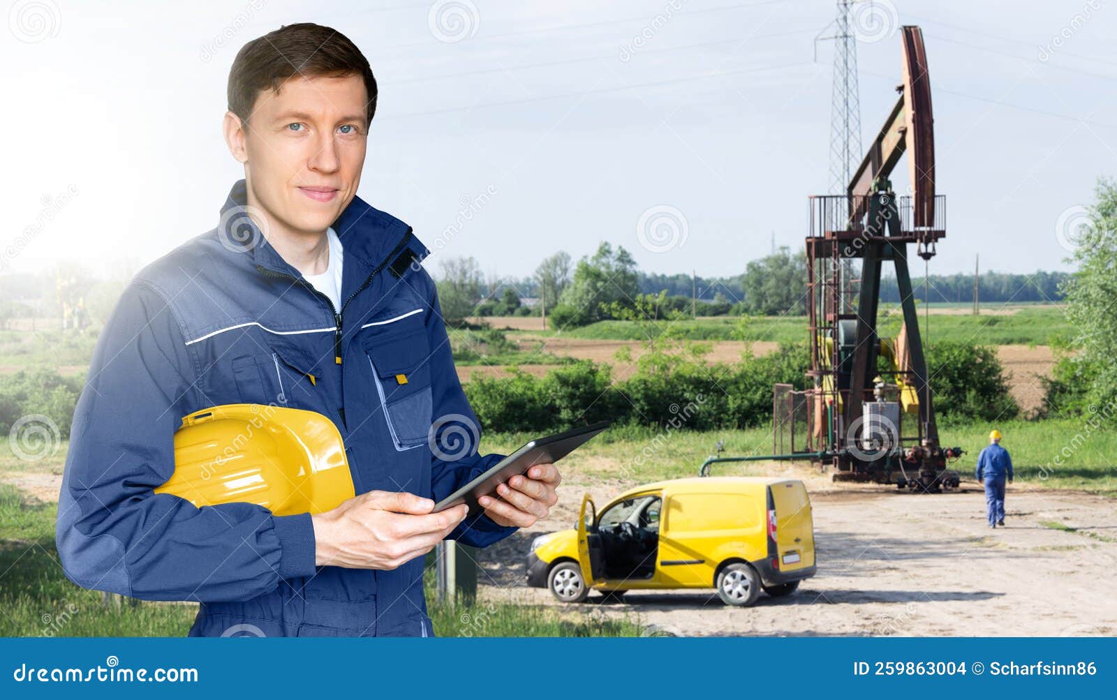 Engineer on the Background of Oil Rigs Stock Photo - Image of outdoor ...