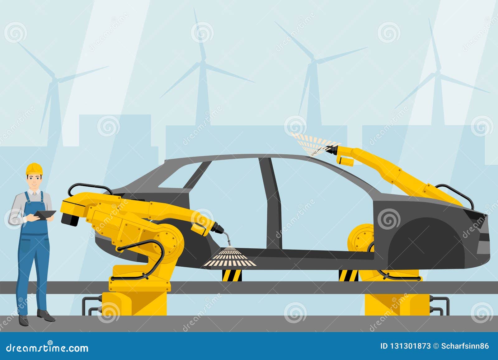 Engineer With A Digital Tablet Smart Factory Stock Vector