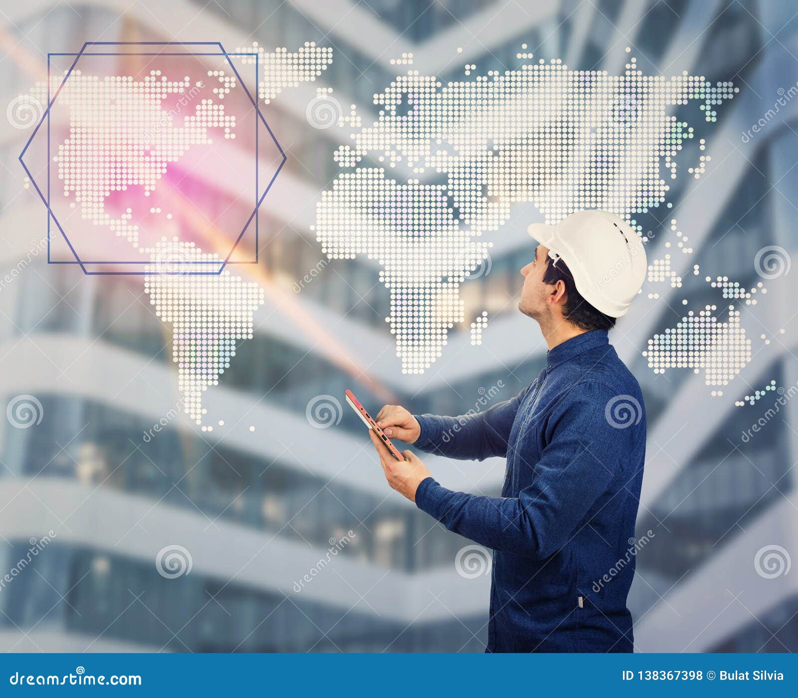Engineer display world map stock photo. Image of architect - 138367398