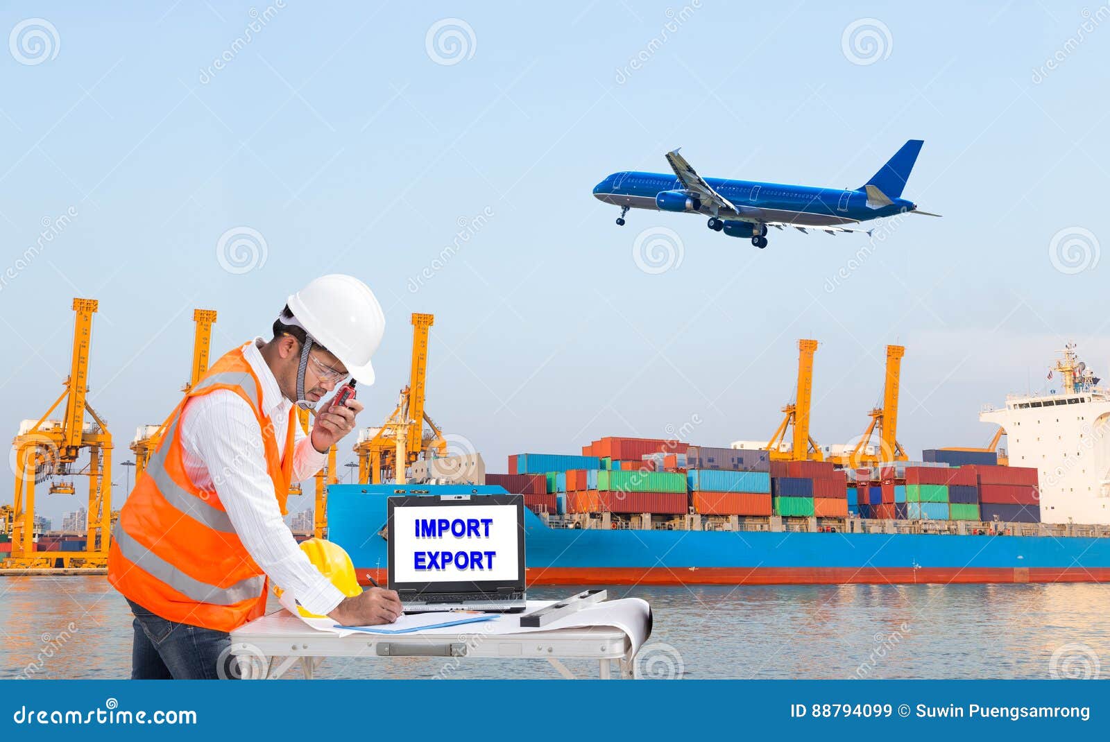 Engineer Dockers Wearing Safety Coat And Holding A Helmet Stock Photo ...