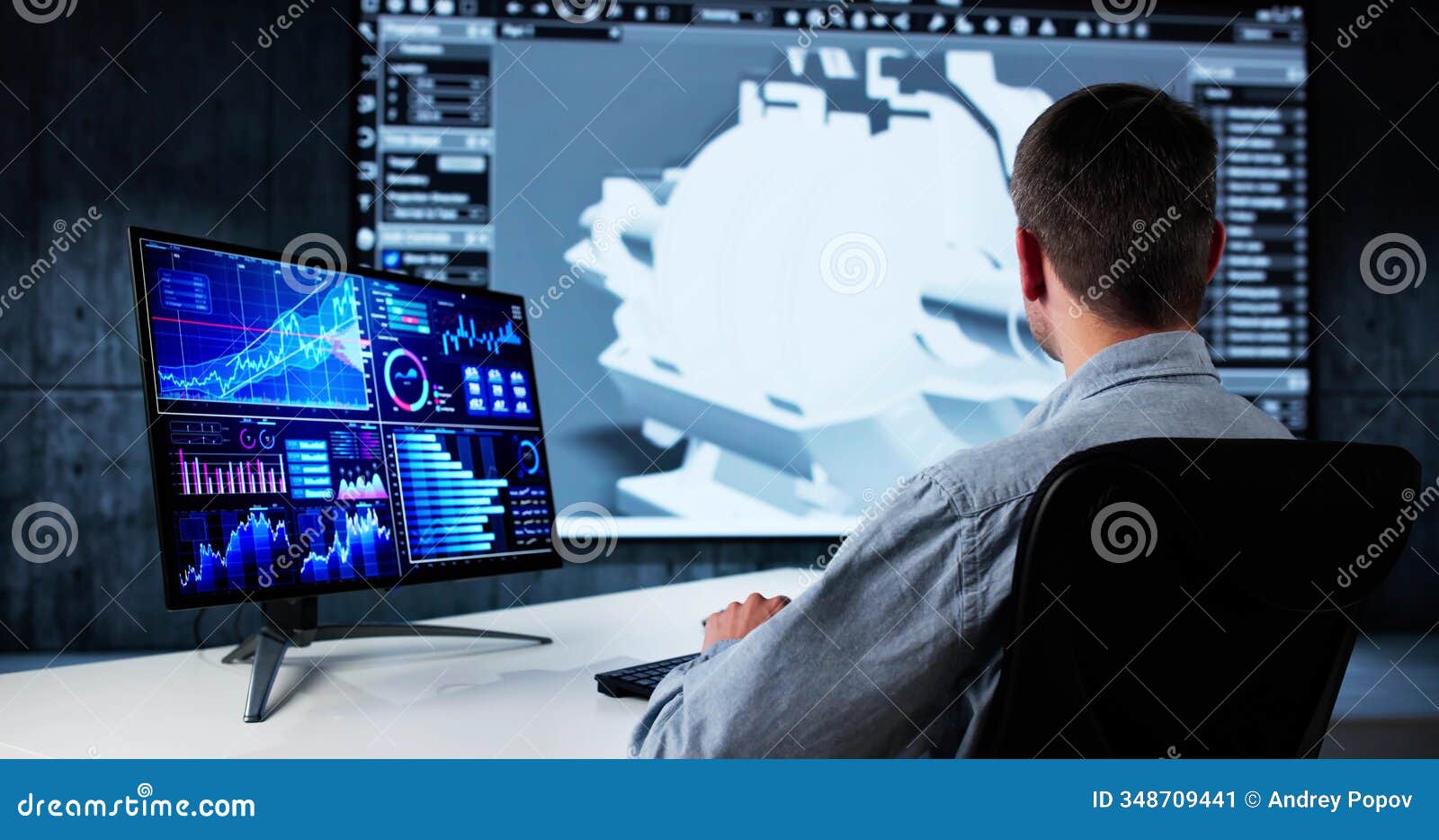Engineer Doing 3D CAD Model Design on Computer Stock Illustration ...