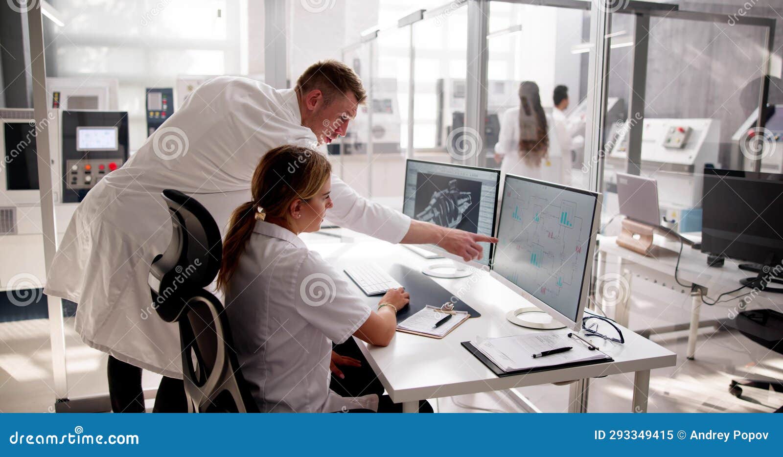 Engineer Doing 3D CAD Model Design on Computer Stock Illustration ...