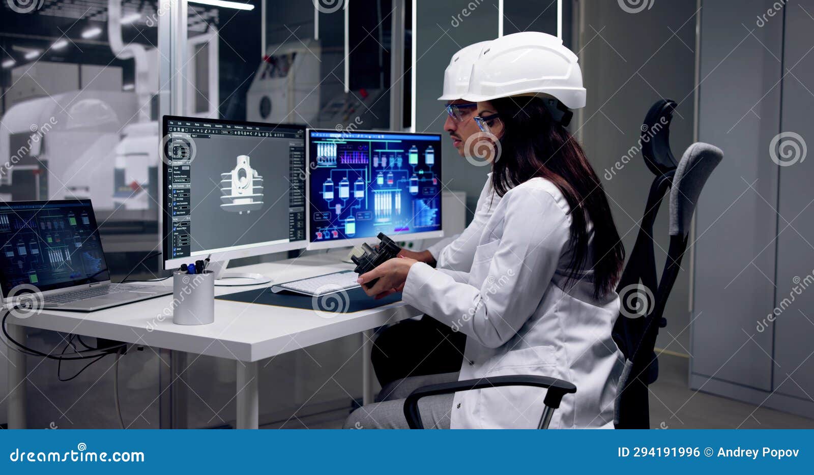 Engineer Doing 3D CAD Model Design on Computer Stock Illustration ...