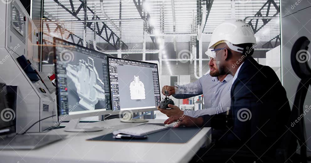 Engineer Doing 3D CAD Model Design on Computer Stock Illustration ...