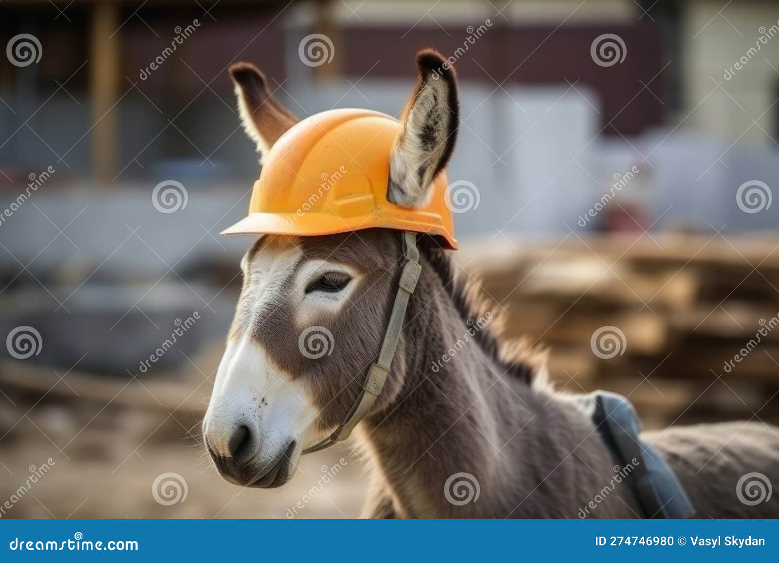 Engineer Donkey in a Work Helmet on a Construction Site. Construction ...
