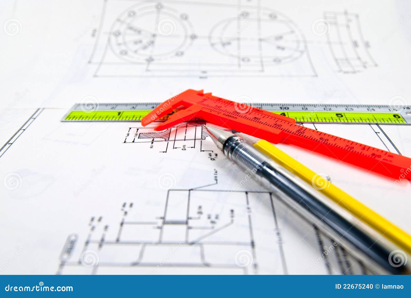 Engineer Drawing Diagrams On Blueprint Royalty-Free Stock Image ...