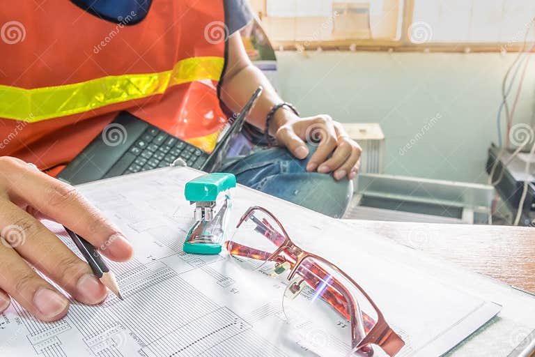 Engineer Drawing Diagram for Fiber Optic Core Assignment Stock Photo ...