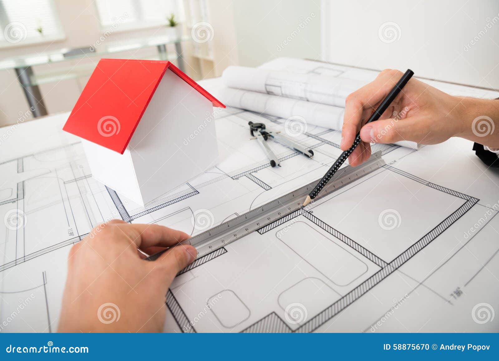 Engineer Drawing Diagrams On Blueprint Royalty-Free Stock Image ...