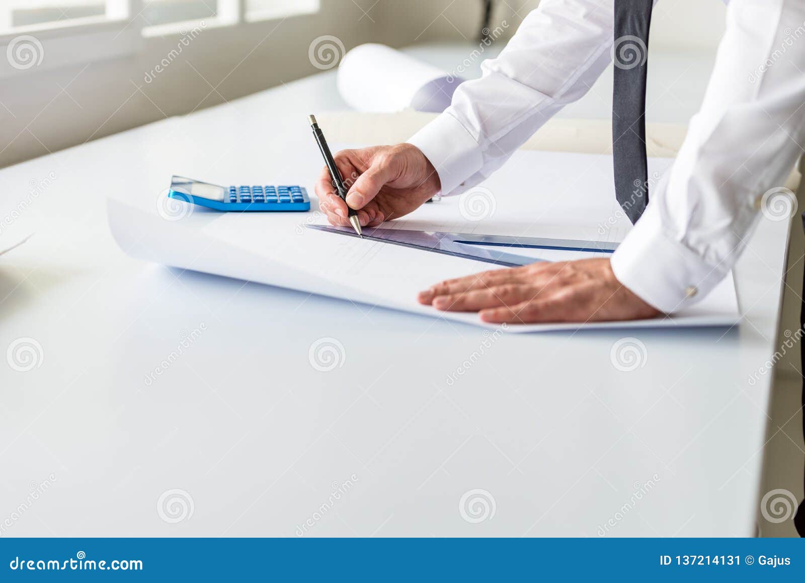 Engineer Drawing a Draft Using Pencil Stock Image - Image of contractor ...