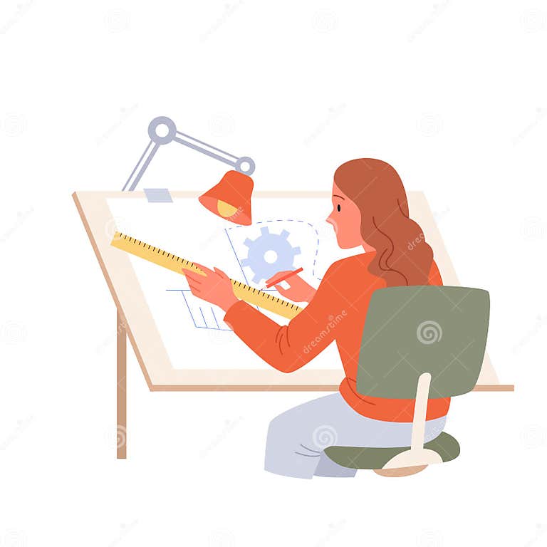 Engineer Drawing Engineering Plan on Paper with Pencil and Ruler ...