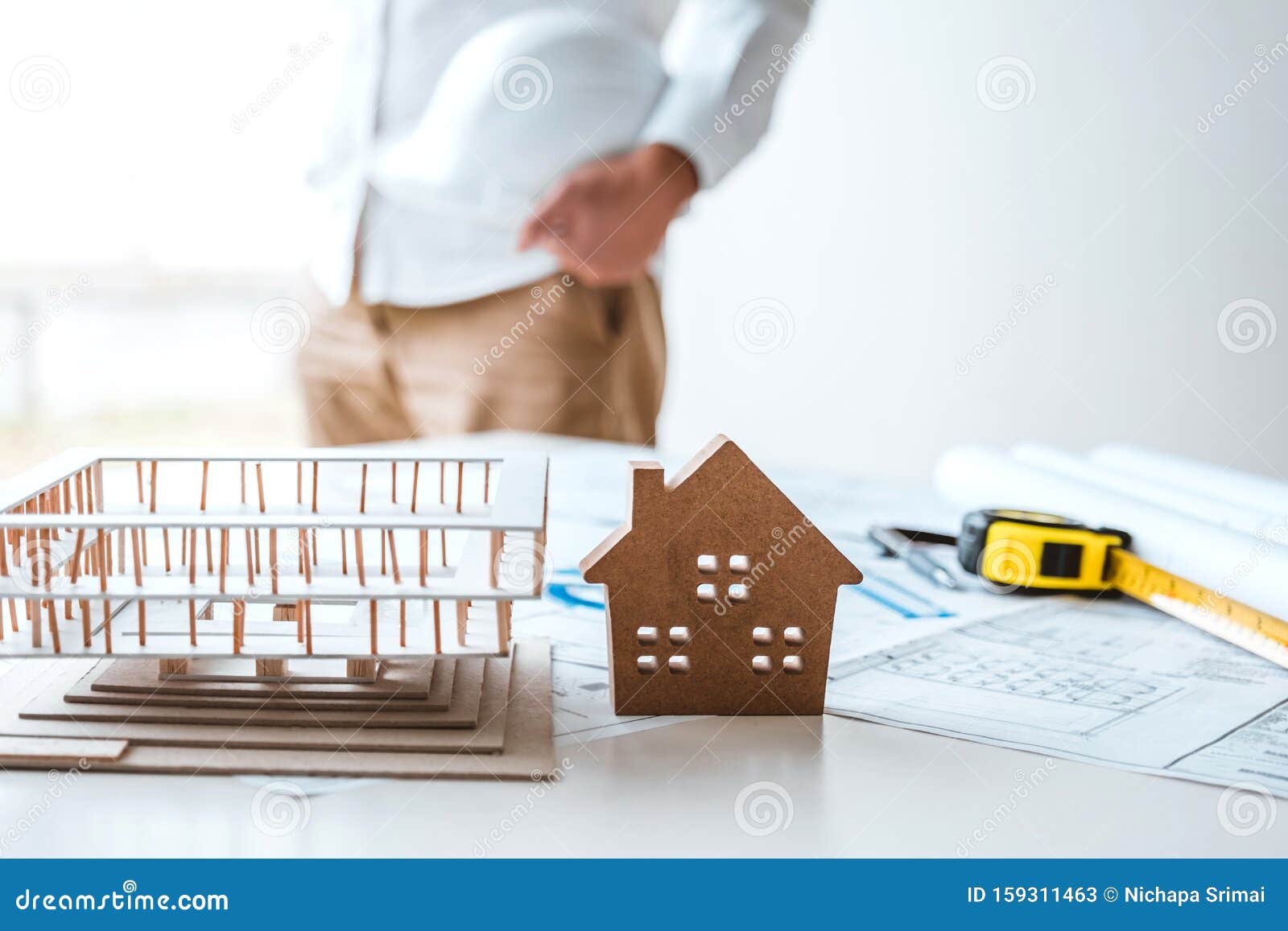 Engineer Drawing Graphic Planning Working with Architectural Project on ...