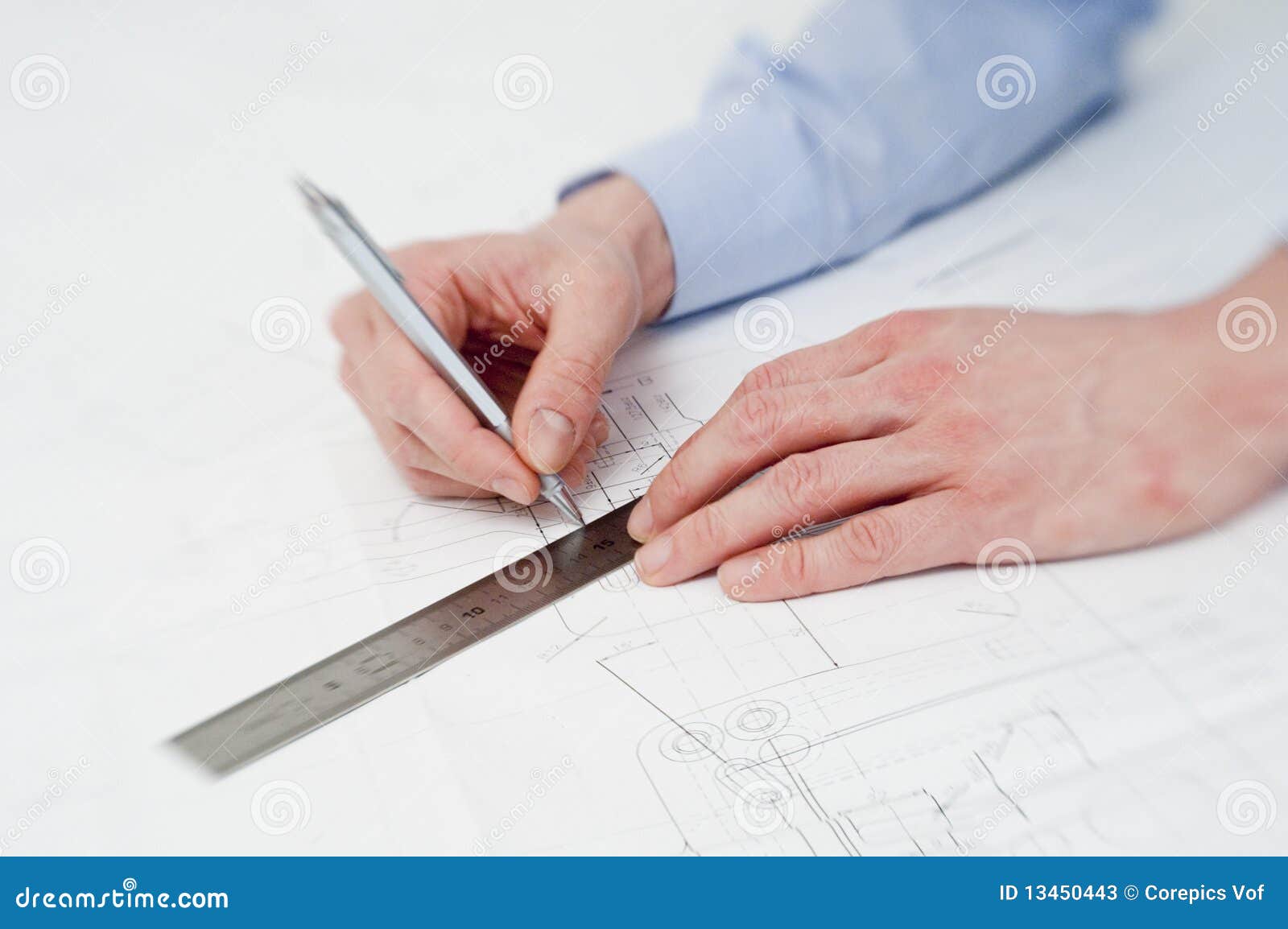 Engineer drawing a line stock image. Image of ruler, drawing - 13450443