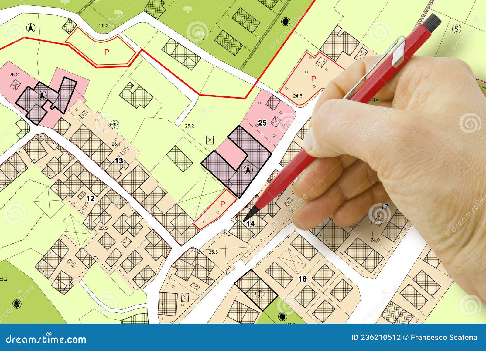 Engineer Drawing Over an Imaginary General Urban Plan of Territory with ...
