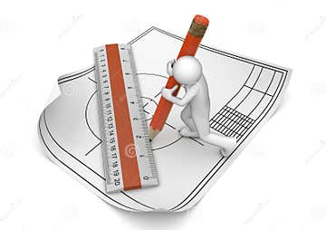 Engineer Drawing with Pencil and Ruler Stock Illustration ...