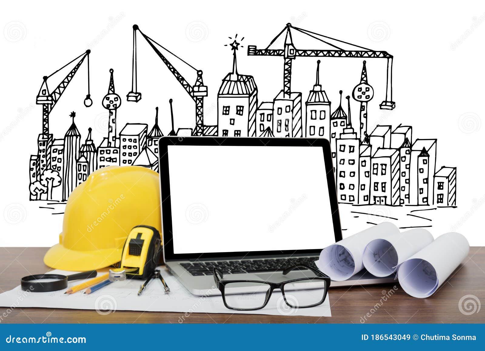 Engineer Drawing Plan a Construction Project with Pencil at ...