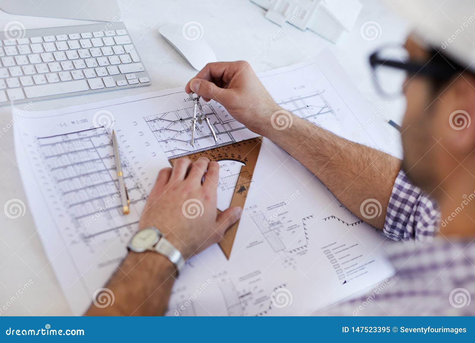 Engineer Drawing Scheme Closeup Stock Image - Image of industry ...