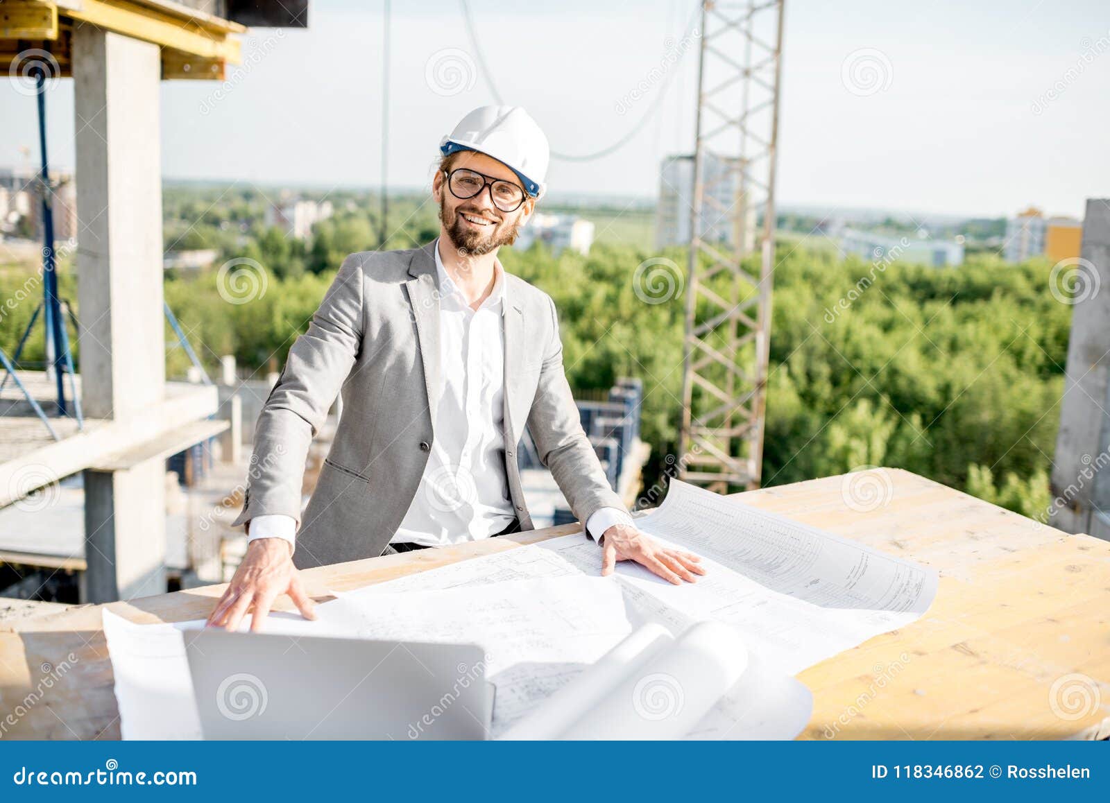 Engineer with Drawings on the Structure Stock Photo - Image of design ...