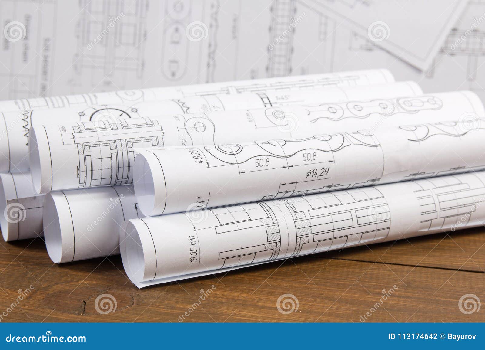 Engineer Drawings on the Table. Stock Photo - Image of engineer, tool ...