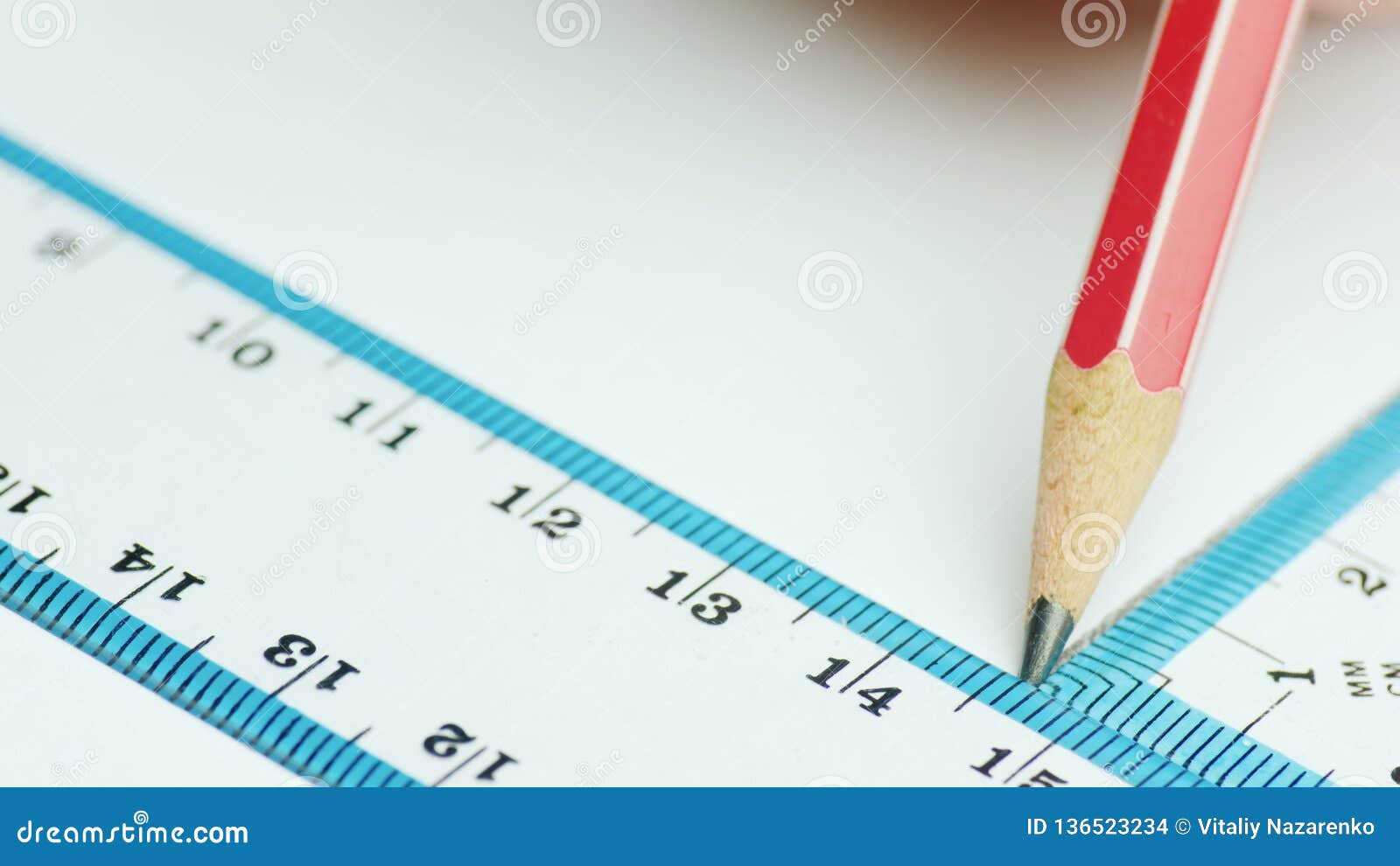 The Engineer Draws Parallel Lines in the Drawing with a Ruler and a ...